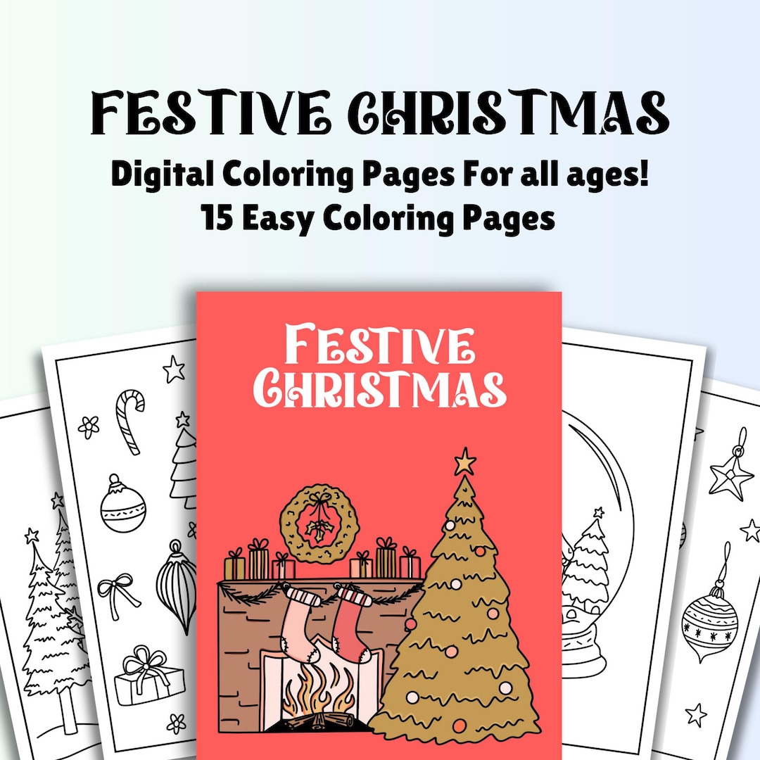 Festive Christmas Coloring Pages Digital Download, Easy Kids Holiday ...