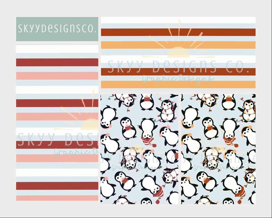 Christmas Penguin Matching Bundle Digital Seamless Pattern for Fabrics ...