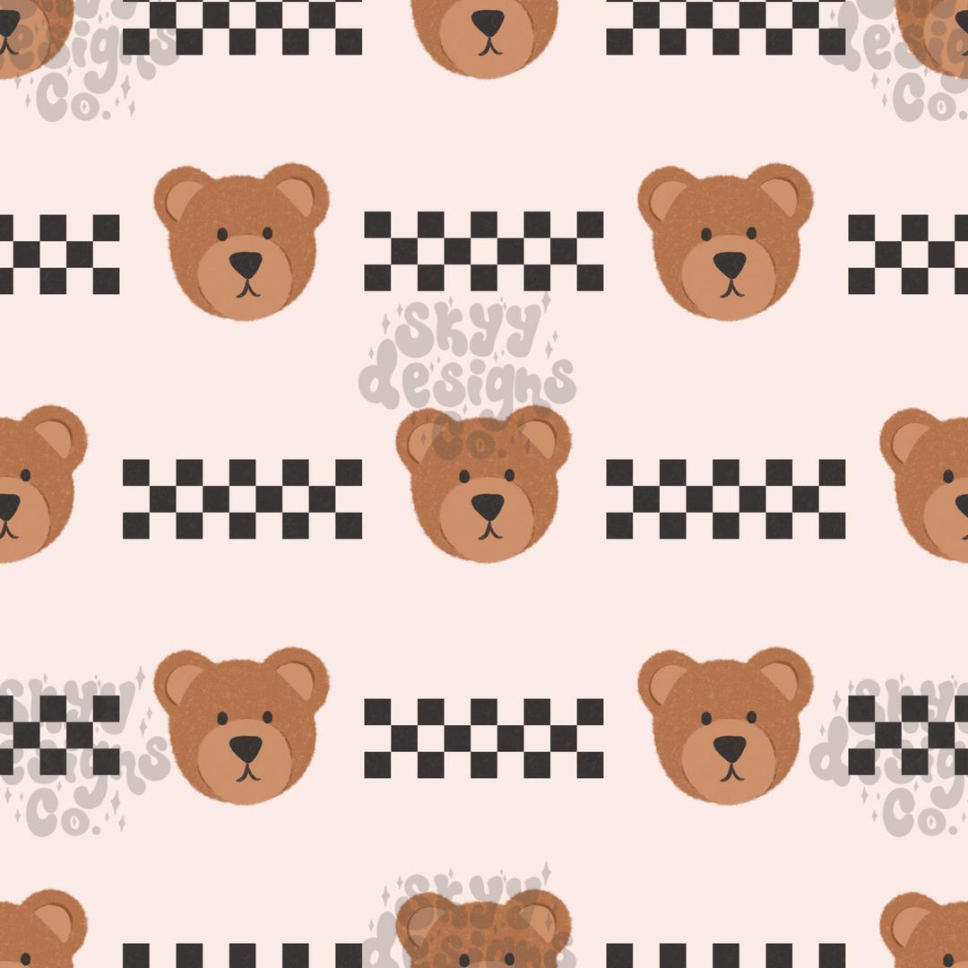 Retro Checkered Bear Seamless Pattern for Boys, Animal Pattern Paper ...