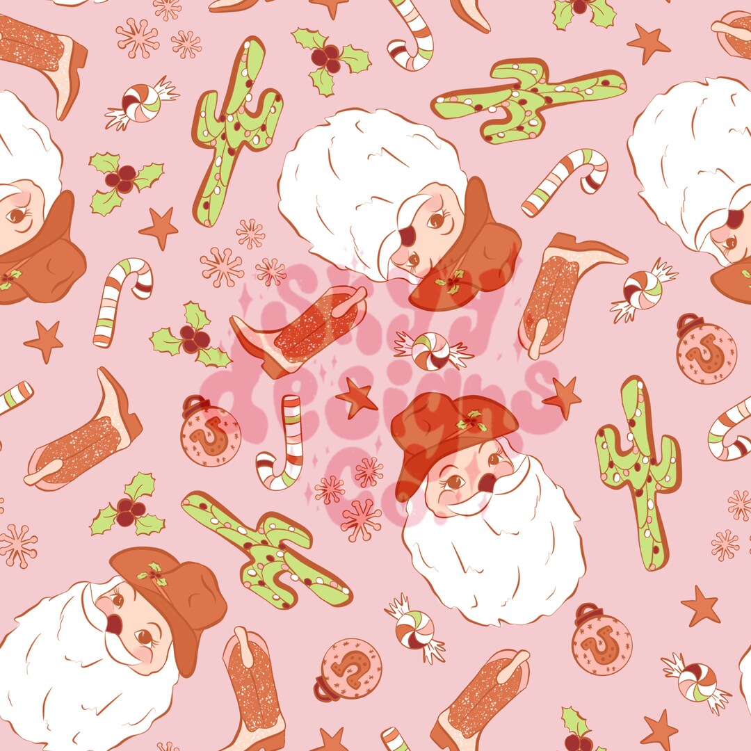 Girly Western Christmas Digital Seamless Pattern for Fabrics and ...