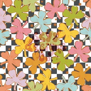 Pastel Retro Clover Seamless Pattern, Checkered St. Patrick's Day ...
