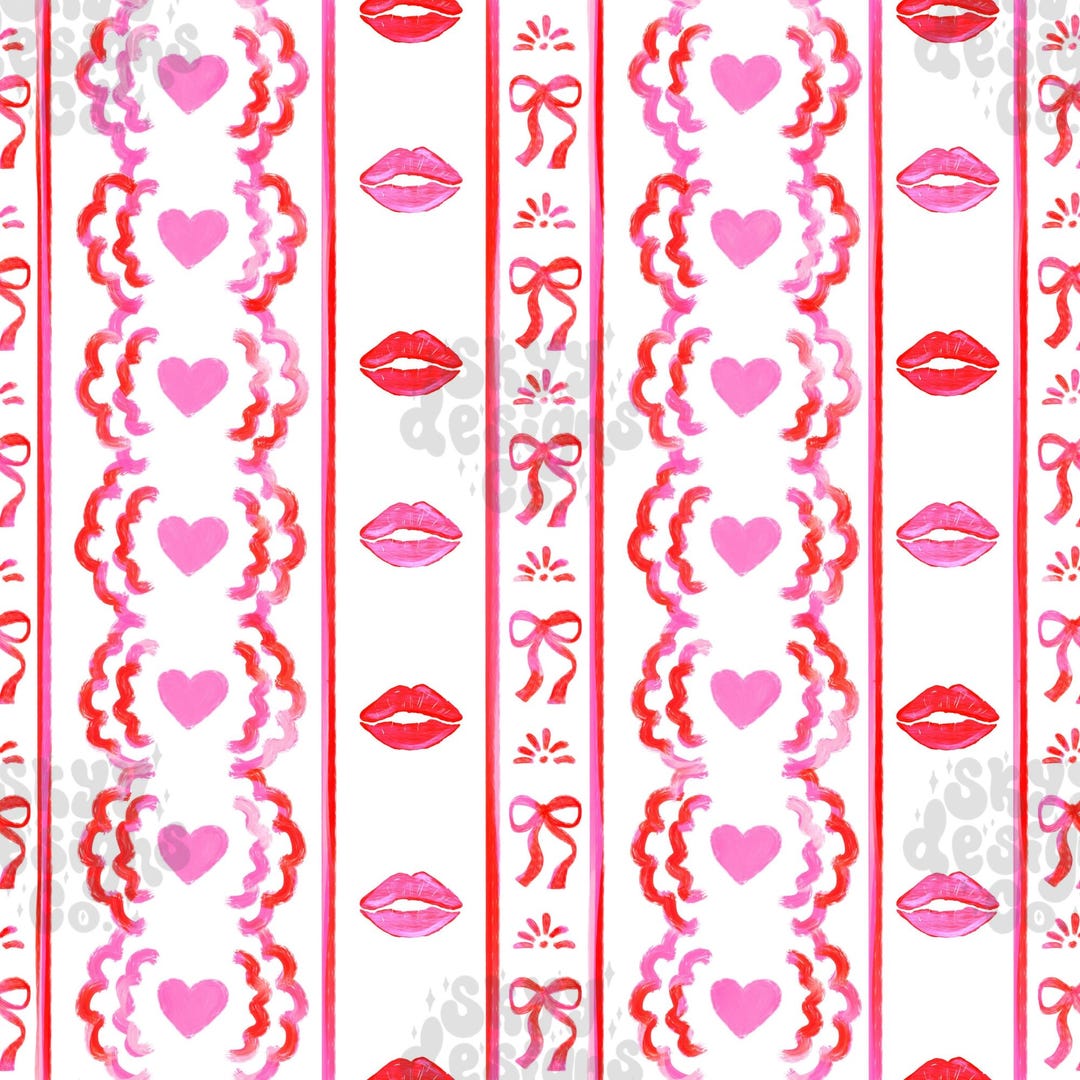 Coquette Stripes and Hearts Seamless Pattern Design for Valentine's Day ...