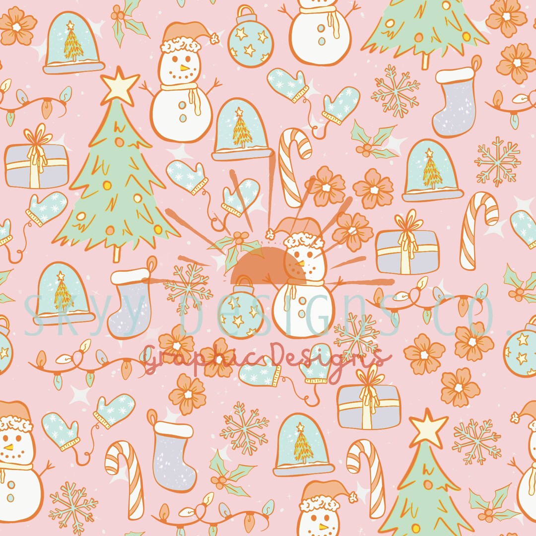 Pastel Christmas Seamless Pattern, Winter Seamless Pattern, Digital ...