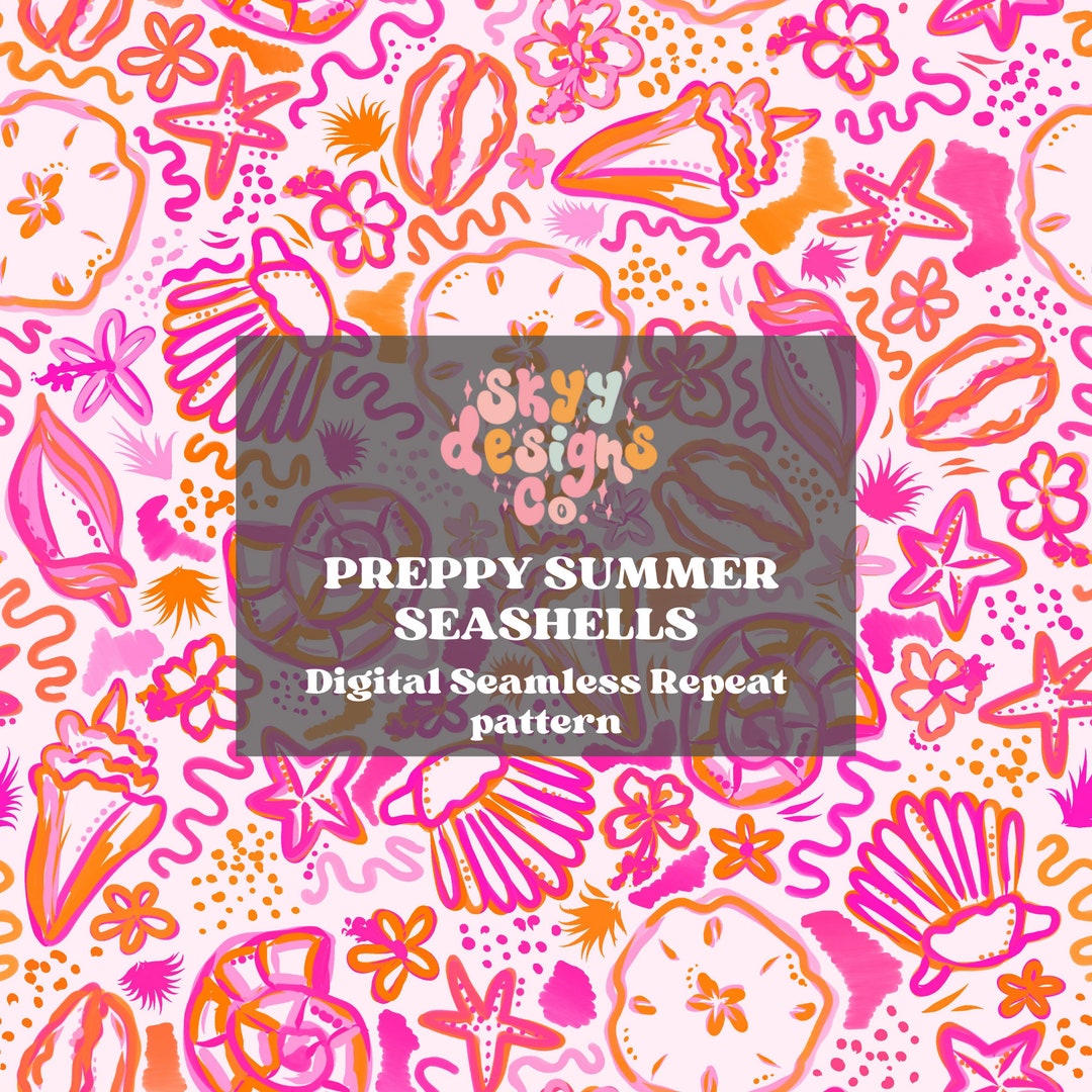 Bright Pastel Beach Seashells Seamless Pattern for Summer, Boho Summer ...