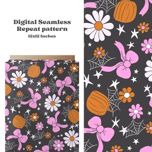 Trendy Coquette Halloween Seamless Pattern Digital Download, Spooky ...