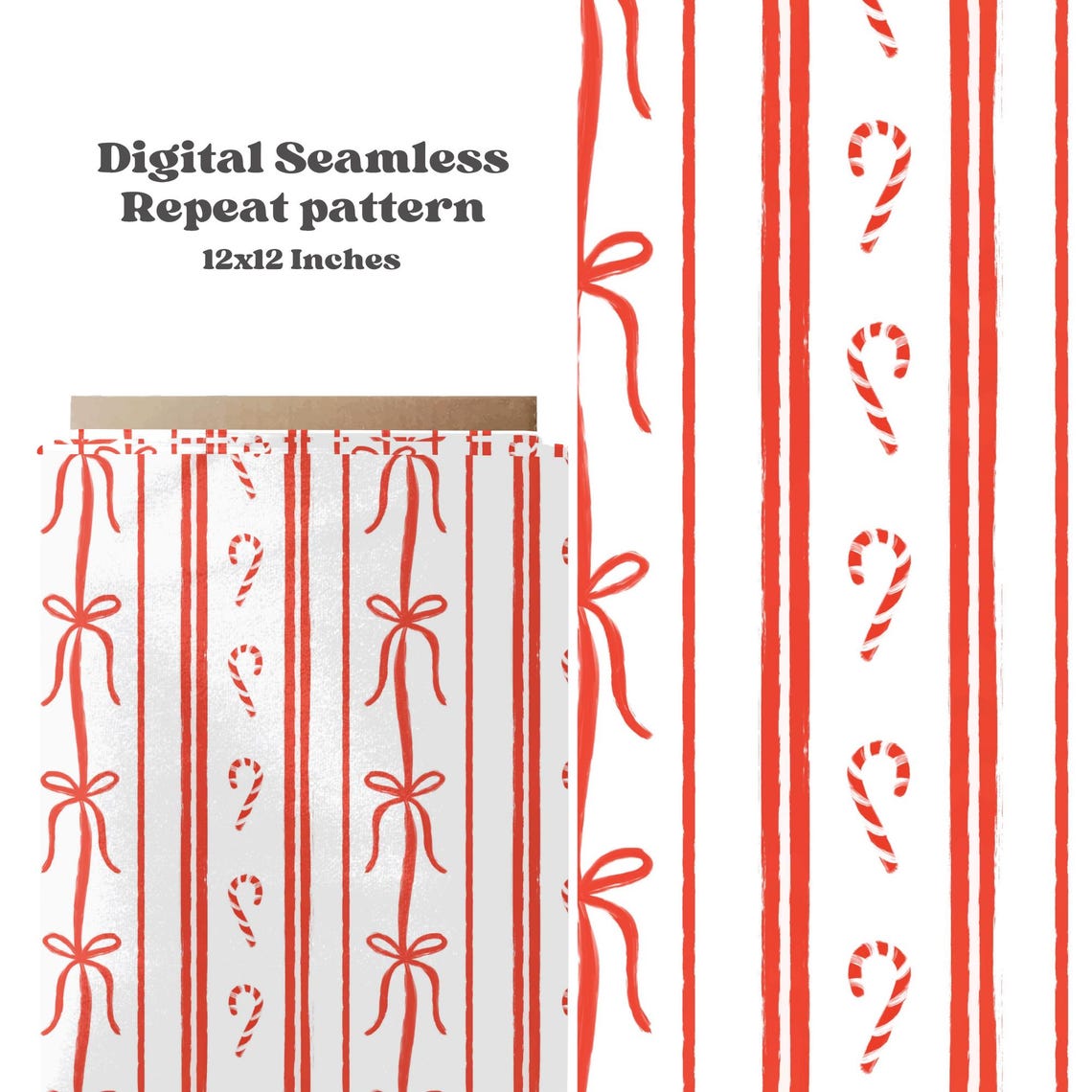Christmas Bow Stripes Seamless Pattern for Holidays Digital Download - Etsy