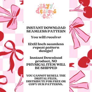 Checkered Coquette Cherry Bows Seamless Pattern Design for Valentine's ...