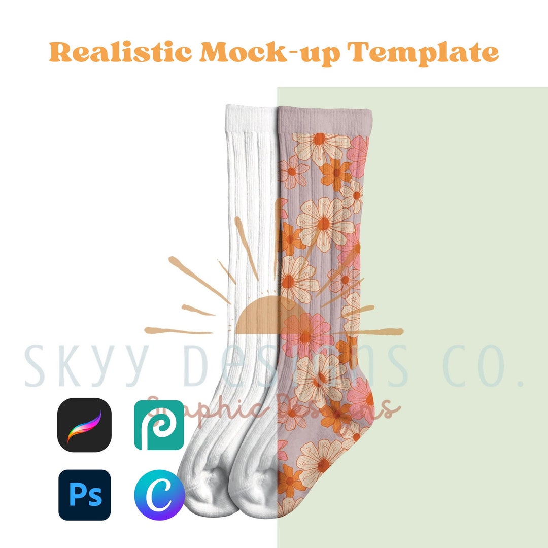 Knee High Socks Realistic Mock-up Template for Procreate Canva and ...