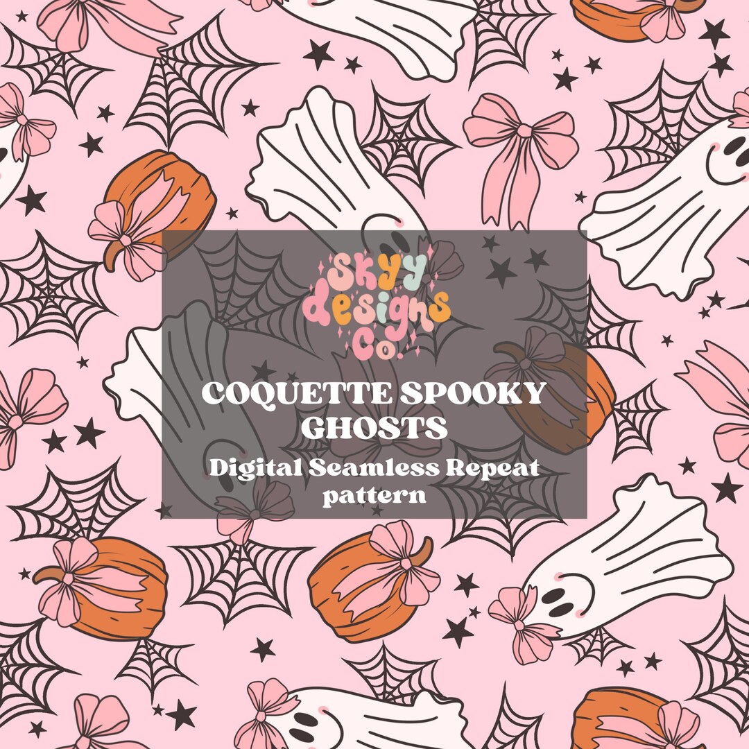 Coquette Ghosts Seamless Pattern for Halloween, Preppy Spooky Pattern ...