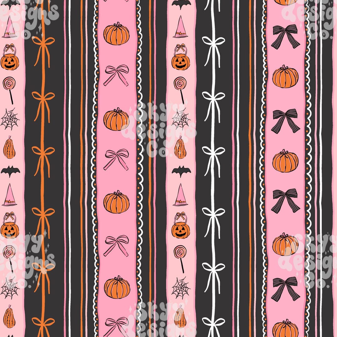 Spooky Bow Stripes Seamless Pattern for Halloween, Preppy Pumpkin ...
