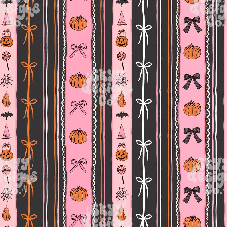 Spooky Bow Stripes Seamless Pattern for Halloween, Preppy Pumpkin ...