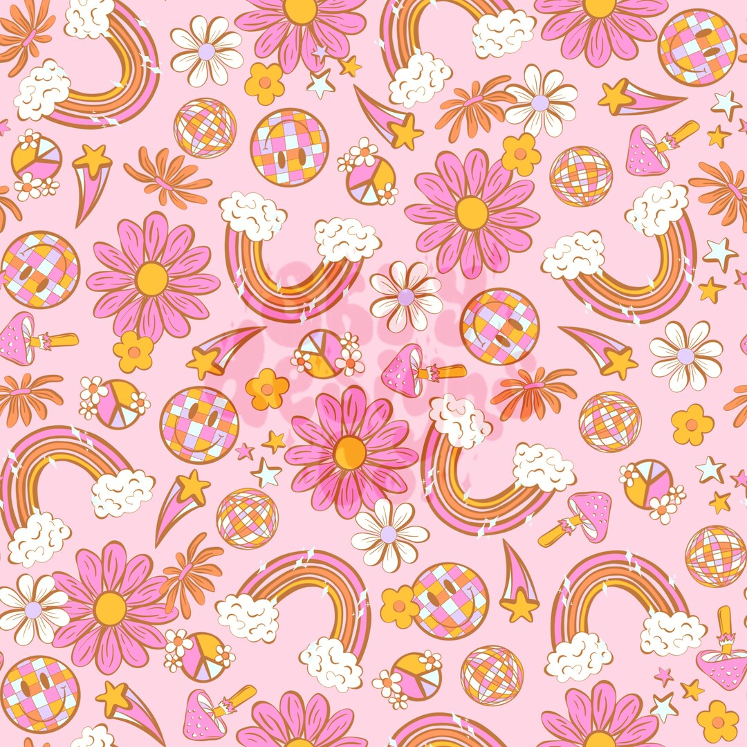 Bright Summer Retro Groovy Mushroom Seamless Repeat Pattern, Retro ...