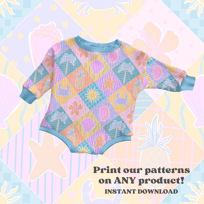 Bright Beach Patchwork Seamless Pattern for Summer, Pastel Girly ...