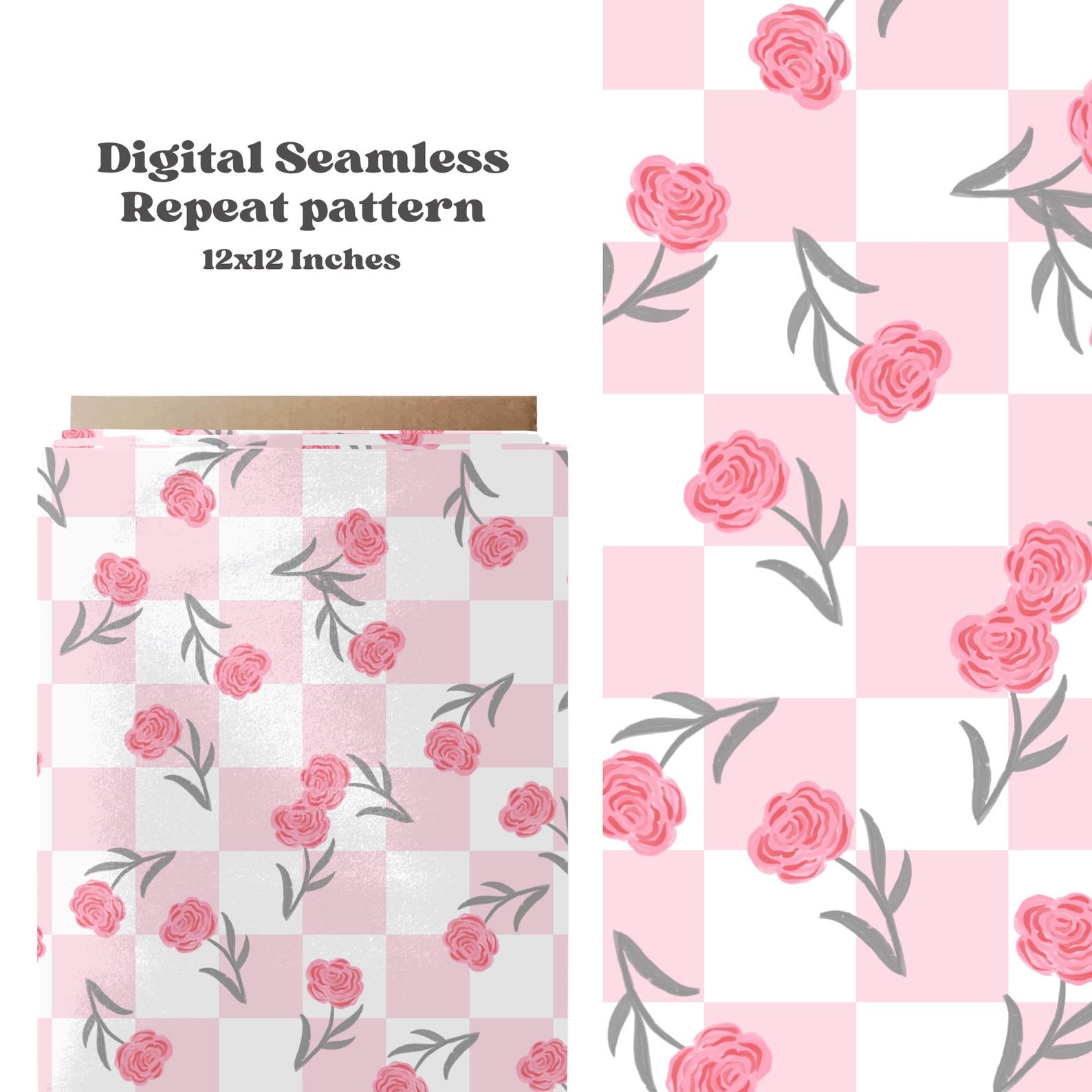 Coquette Checkered Roses Seamless Pattern for Valentine's Day, Retro ...