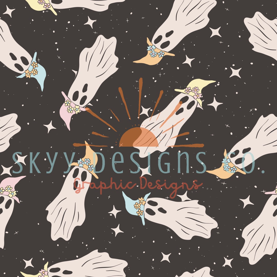 Halloween Pastel Ghosts Digital Seamless Pattern for Halloween Fabrics ...