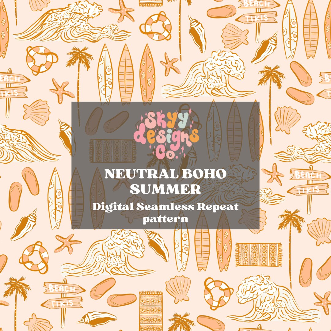 Boho Beach Seamless Pattern for Summer, Neutral Nautical Pattern Paper ...