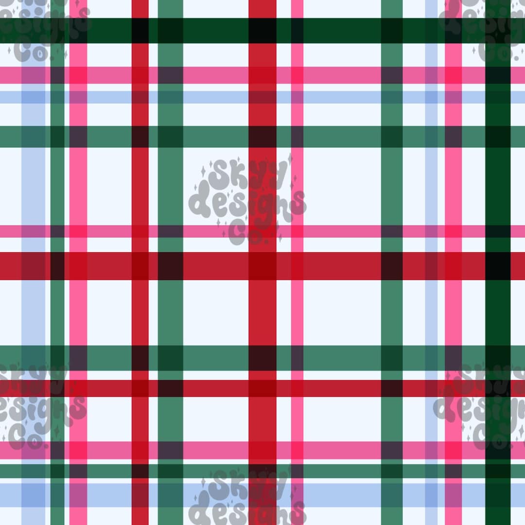 Bright Pink and Blue Christmas Gingham Plaid Seamless Pattern Digital ...
