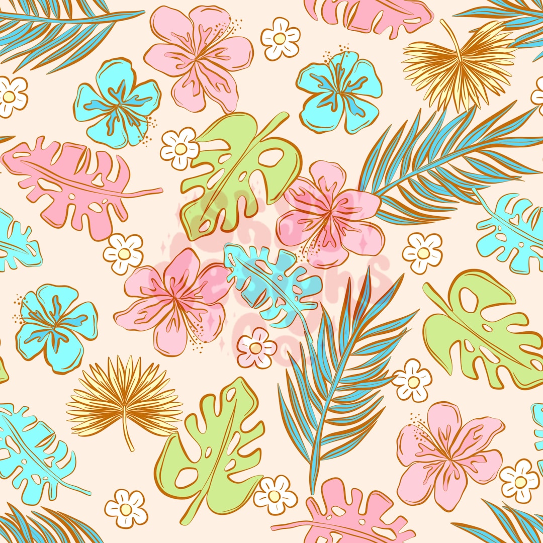 Tropical Hibiscus Floral Seamless Pattern, Bright Summer Flowers ...