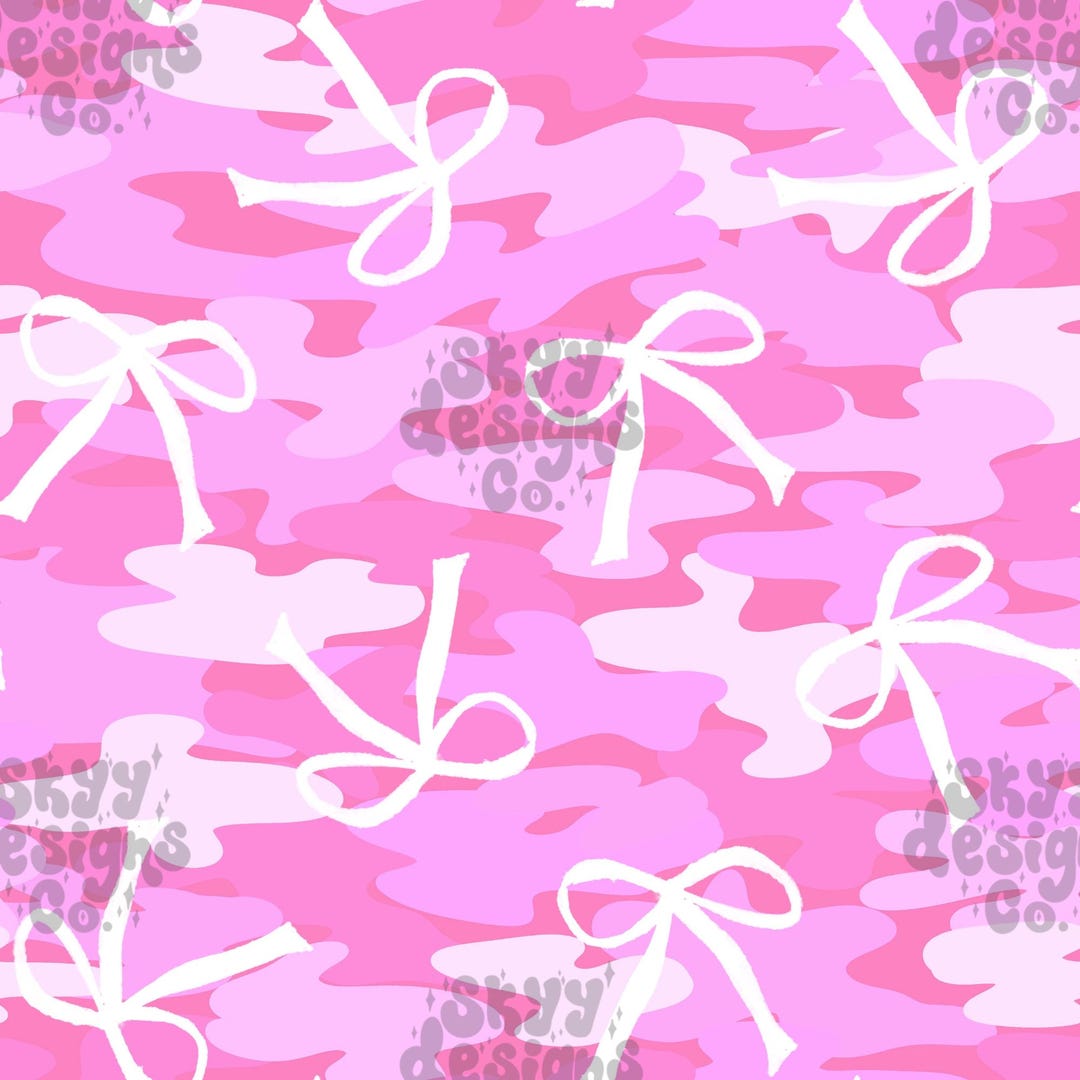Pink Camouflage Bows Seamless Pattern, Preppy Camo Pattern Paper ...