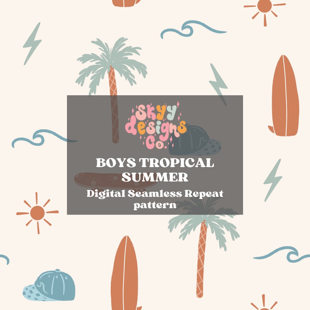 Boys Tropical Beach Seamless Pattern for Summer, Trendy Summer Seamless ...