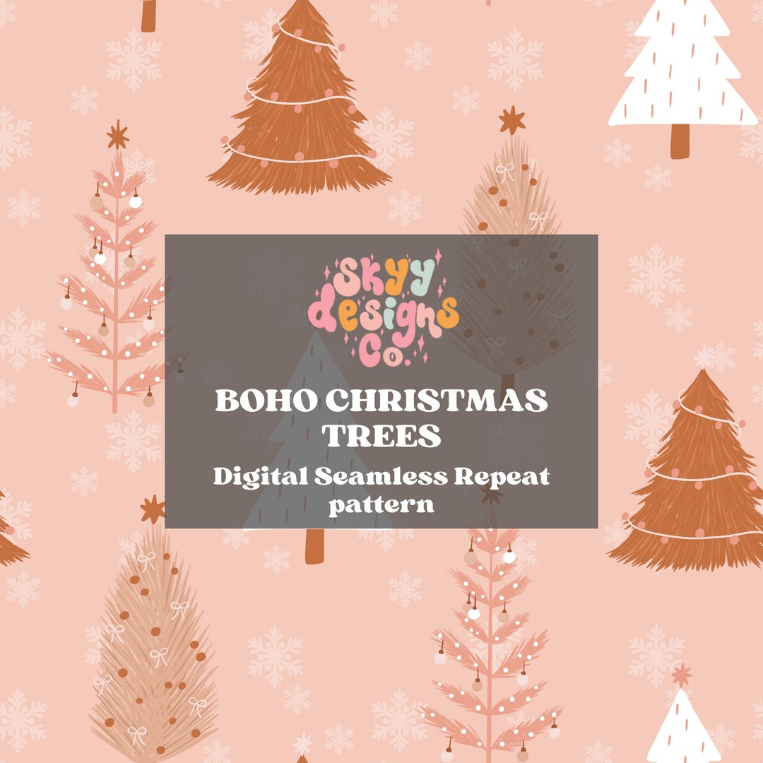 Boho Christmas Trees Neutral Digital Seamless Pattern for Christmas ...