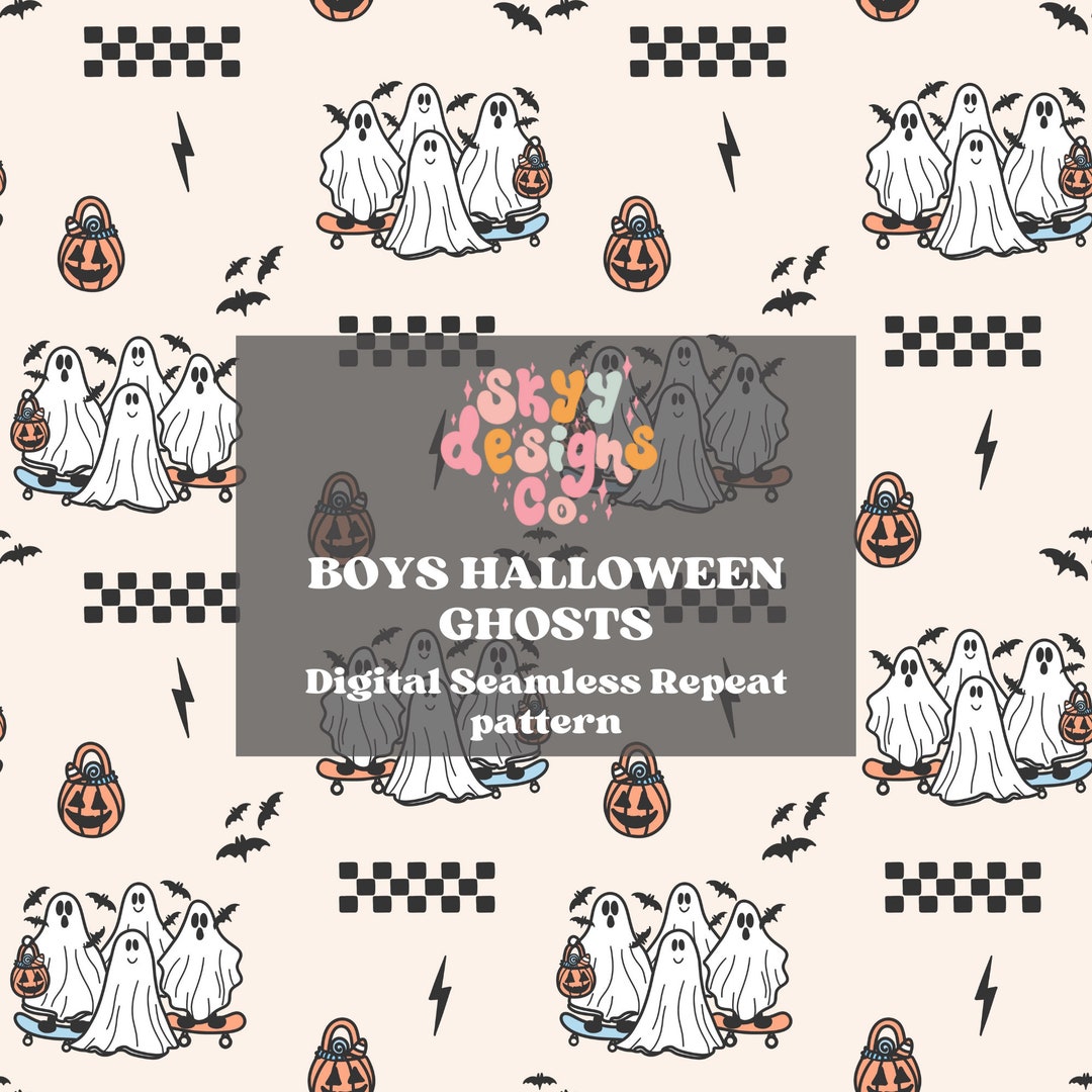 Boys Halloween Ghosts Seamless Pattern, Retro Spooky Pattern Paper ...