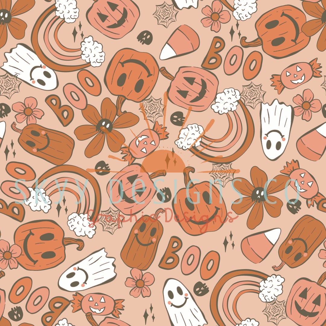 Boho Pumpkins and Ghosts for Halloween Digital Seamless Pattern for ...
