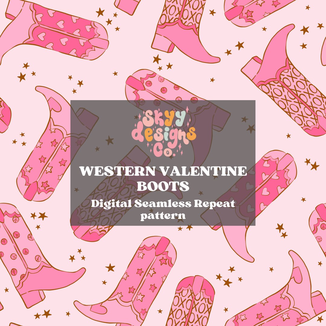 Retro Western Cowgirl Boots Seamless Pattern for Valentines Day ...