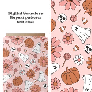 Boho Ghosts Seamless Pattern Design for Halloween, Digital Download ...
