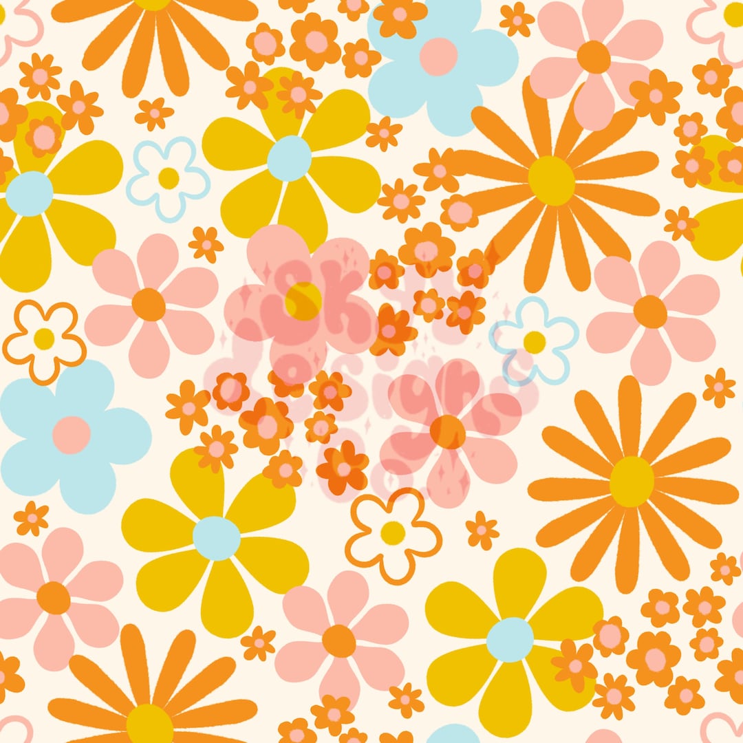 Groovy Retro Summer Daisy Seamless Pattern for Retro Floral Fabric ...