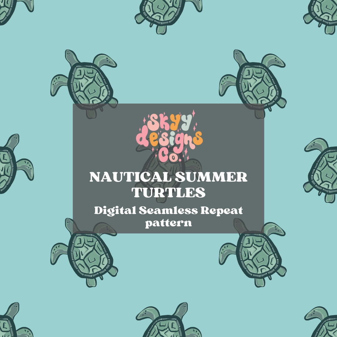 Nautical Sea Turtle Digital Seamless Pattern for Fabrics and Wallpapers ...