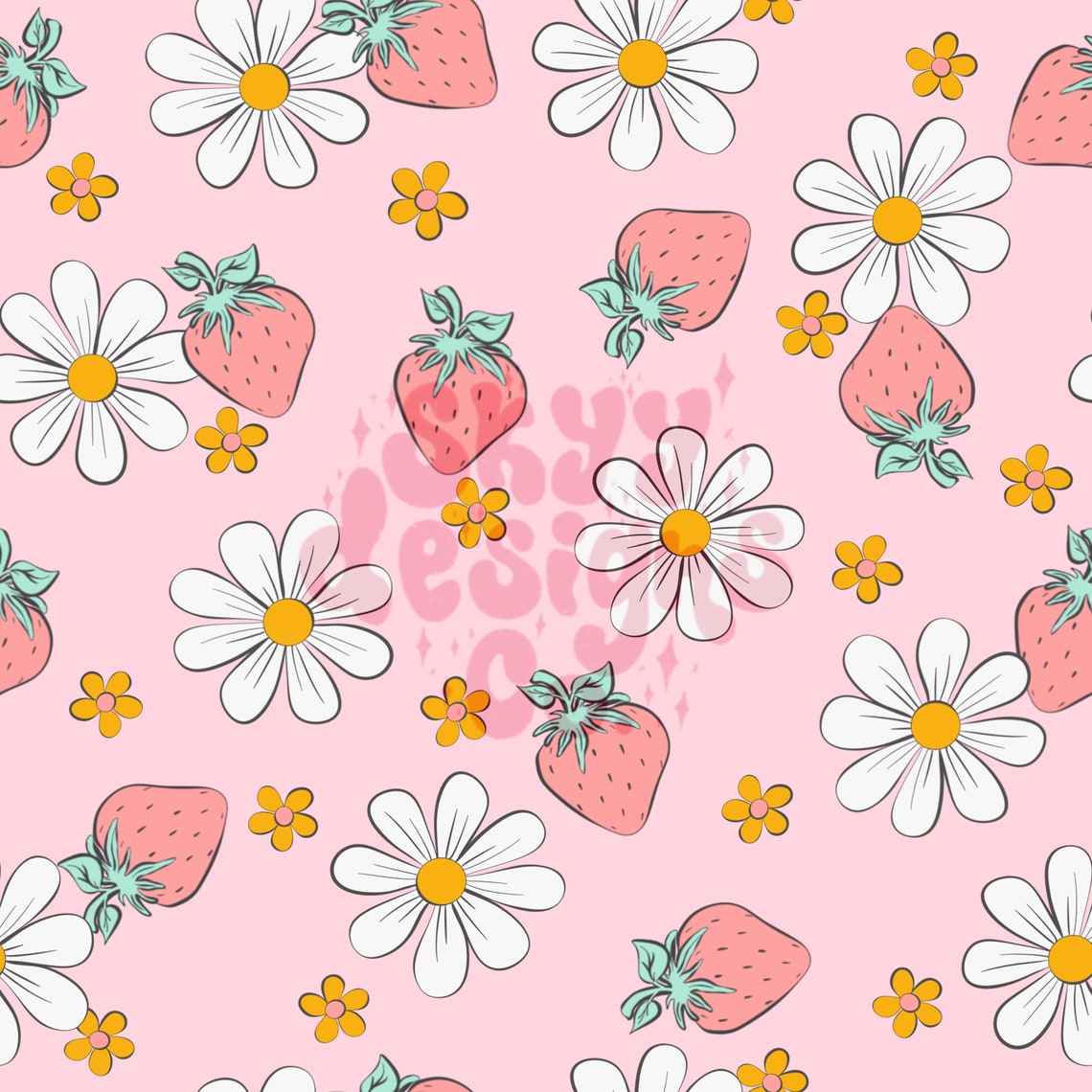Retro Strawberry Daisy Seamless Pattern for Spring, Summer Fruit Floral ...
