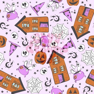 Trendy Halloween Haunted House Digital Seamless Pattern for Fabrics and ...