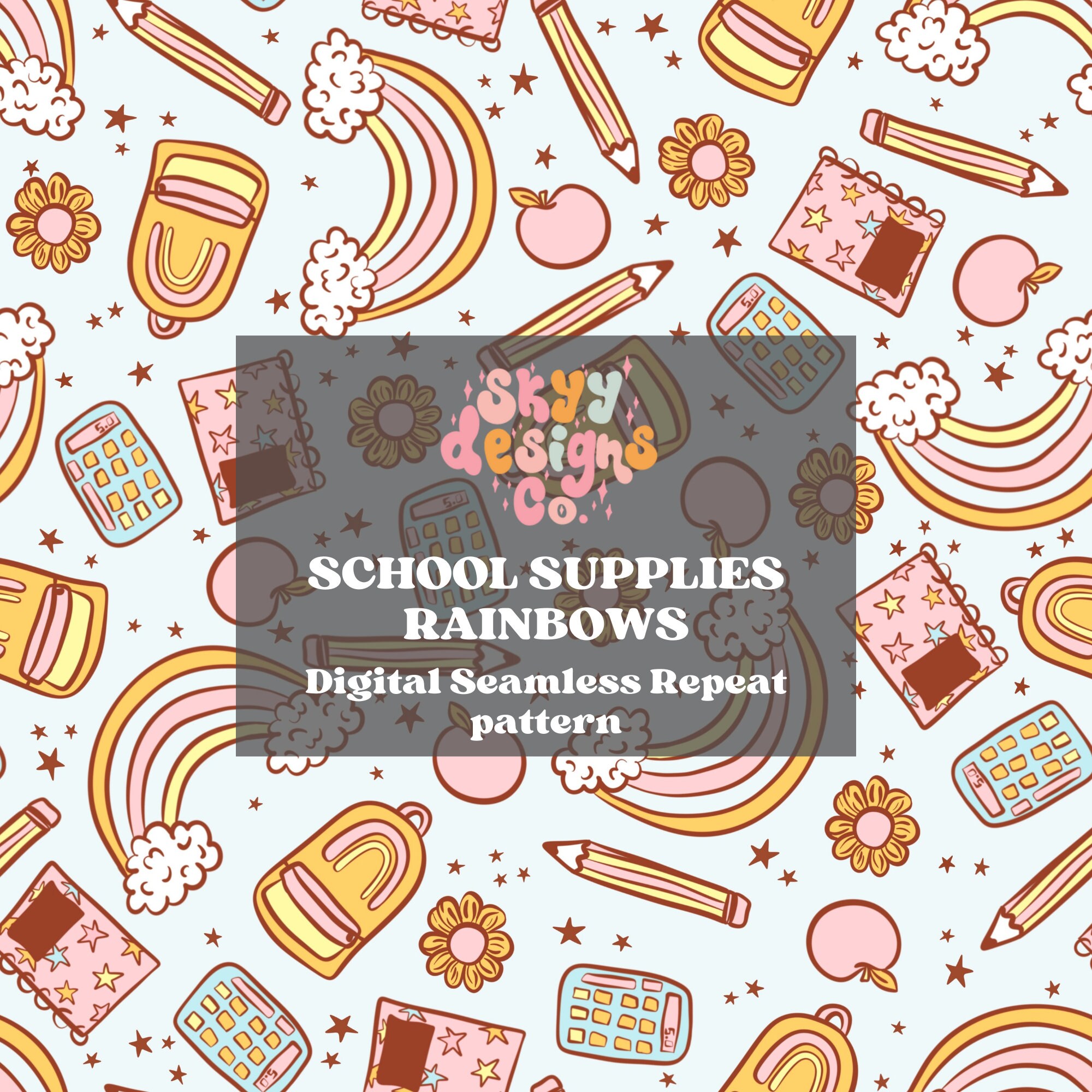 Pastel School Supply Seamless Pattern, Learning Pattern Paper Digital ...