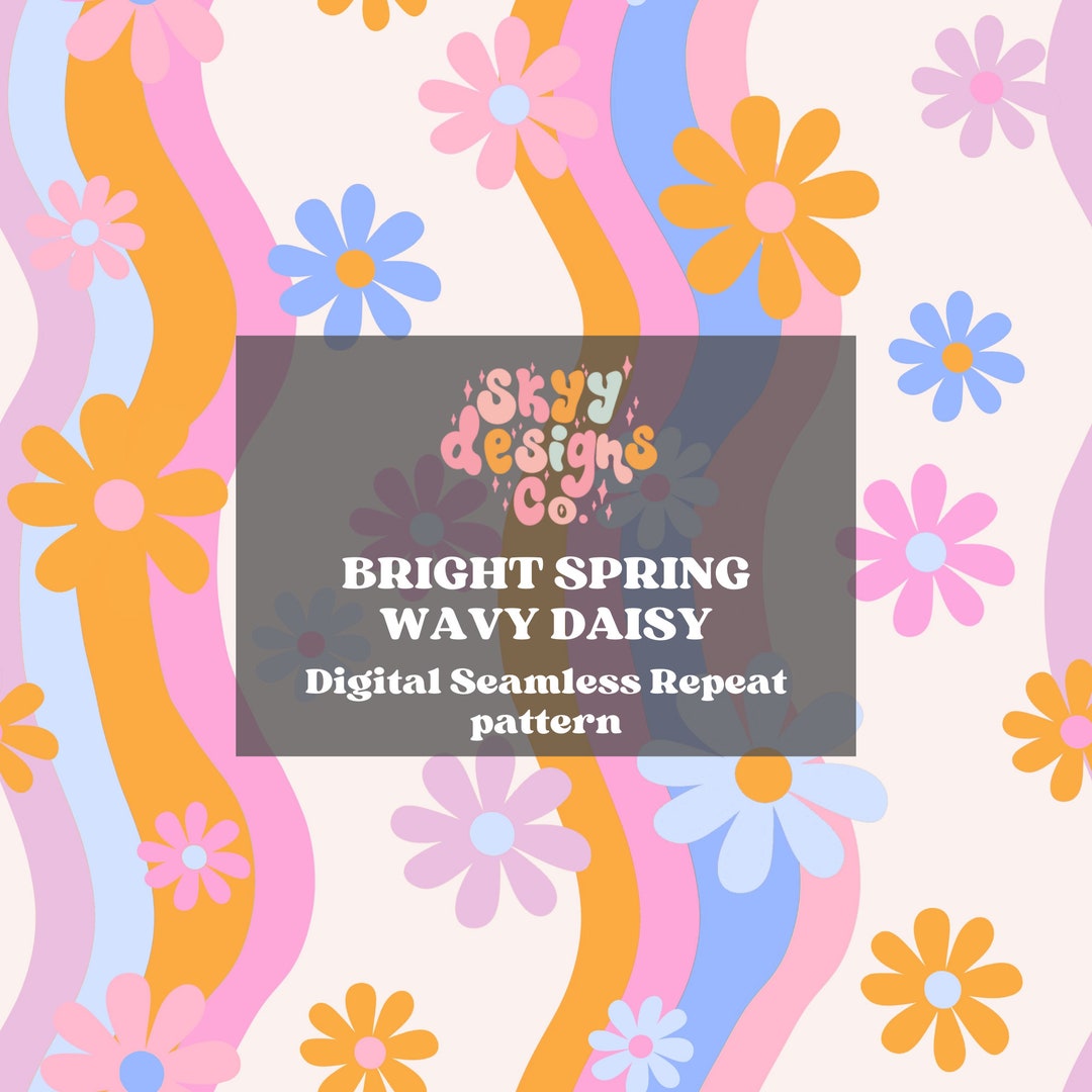 Groovy Retro Spring Daisy Waves Seamless Pattern for Retro Floral ...