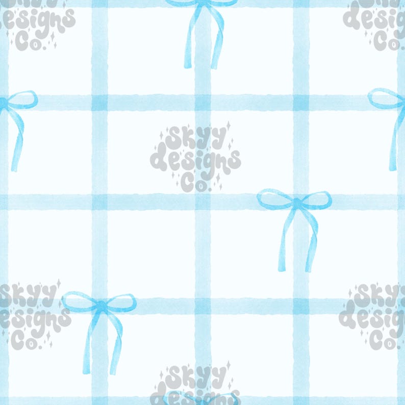 Blue Buffalo Plaid Seamless Pattern for Spring and Summer, Preppy Bows ...