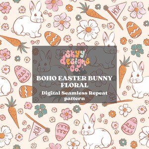 Boho Easter Bunnies Digital Seamless Pattern for Fabrics, Boho Easter ...