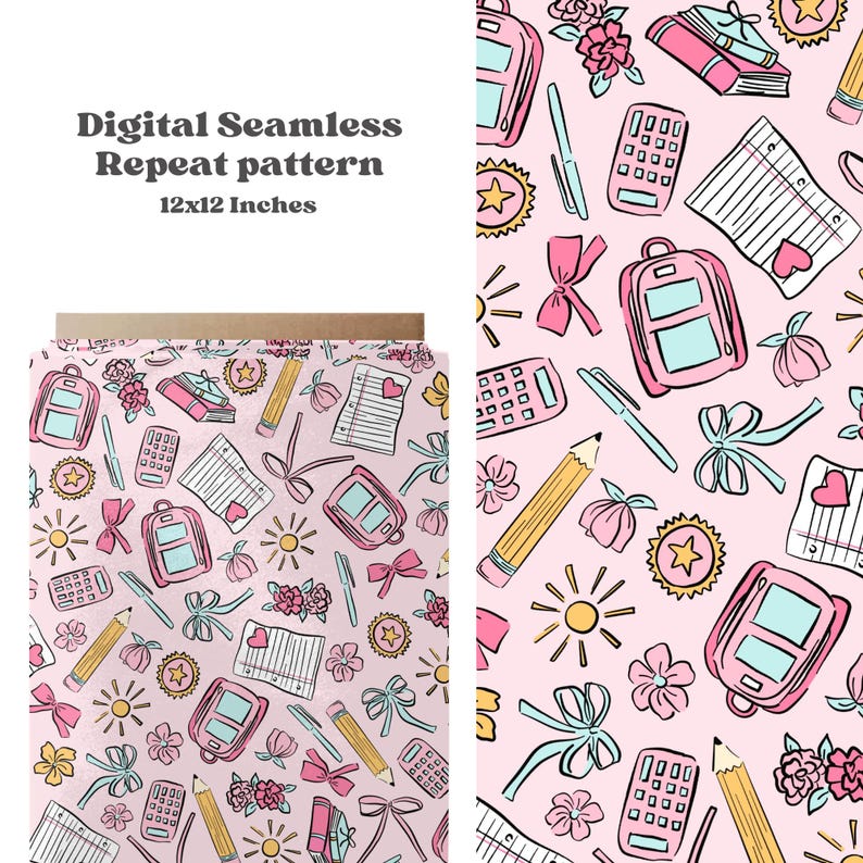 Pastel School Supplies Seamless Pattern Design, Education Teaching ...