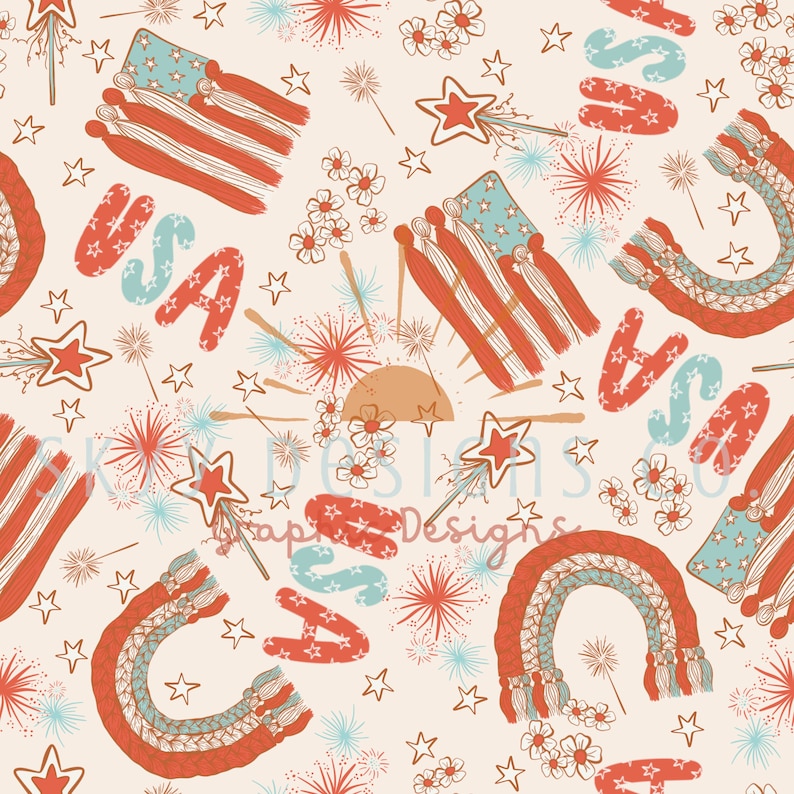 Boho Fourth of July Seamless Pattern, Muted Patriotic Flags Paper ...