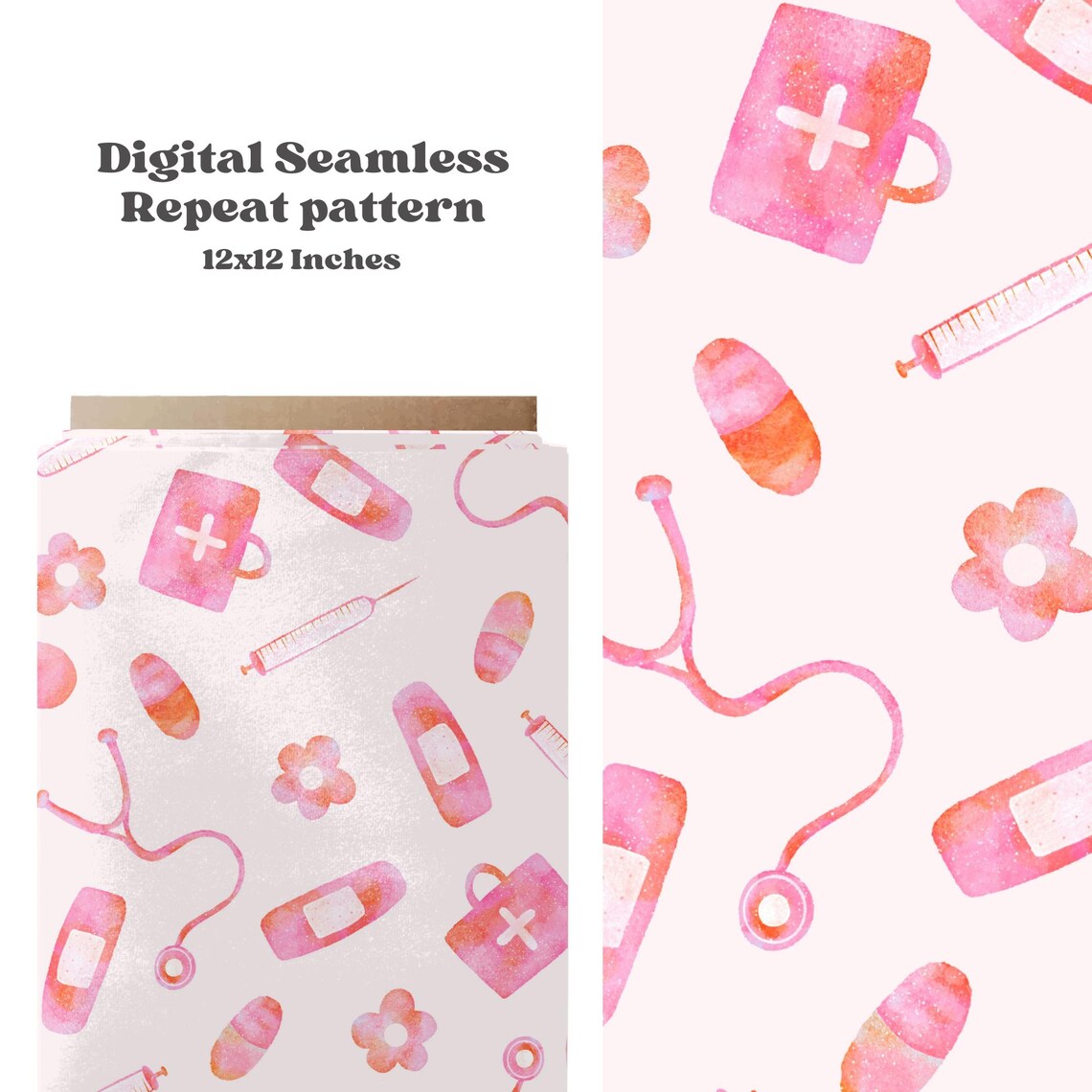 Watercolor Doctor Supplies Seamless Pattern for Medical, Preppy Nurse ...