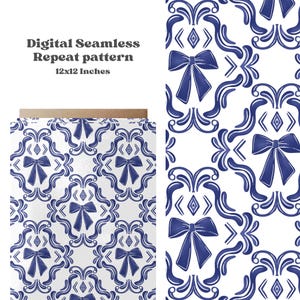 Coquette Blue Watercolor Bows Seamless Pattern Fro Spring, Coquette ...