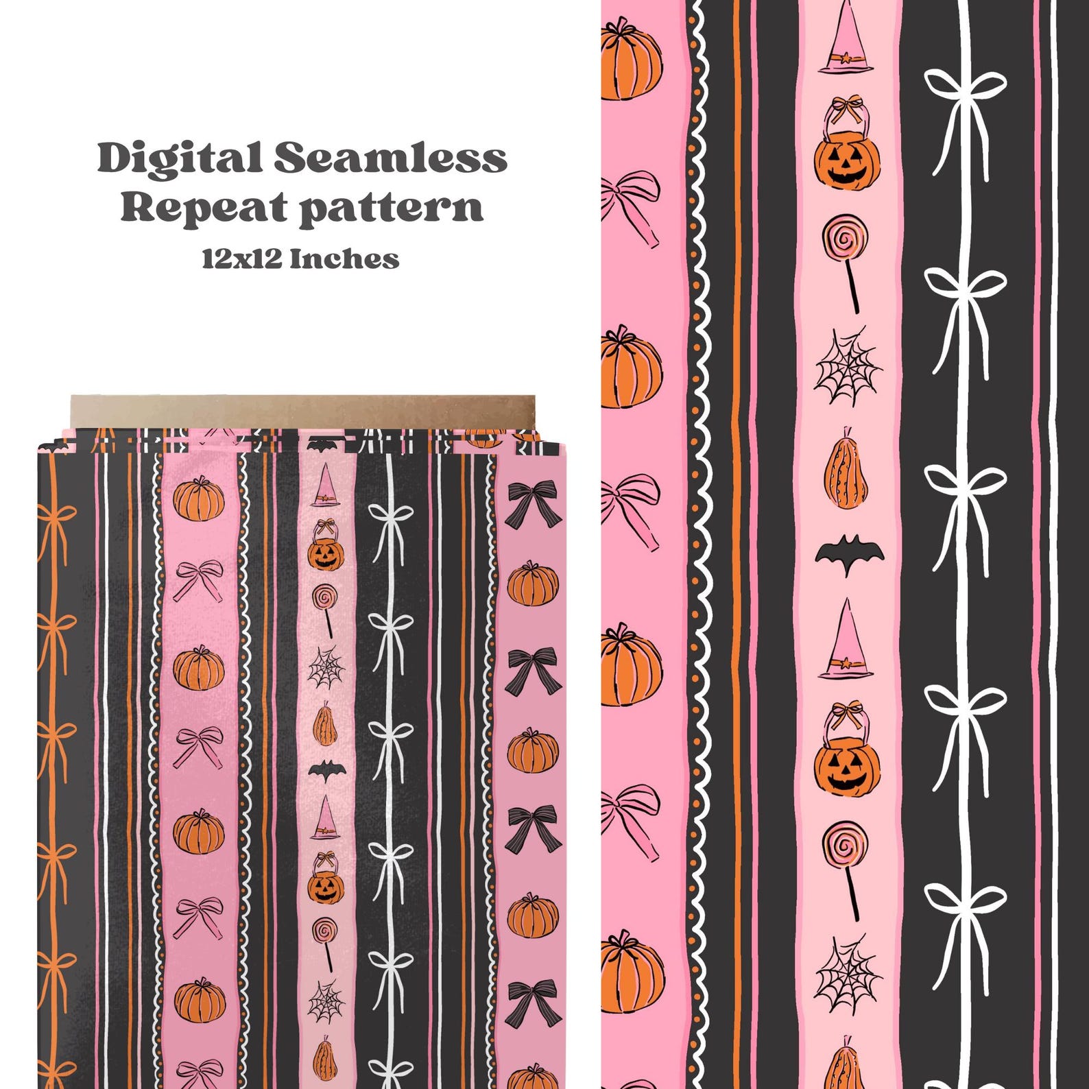 Spooky Bow Stripes Seamless Pattern for Halloween, Preppy Pumpkin ...