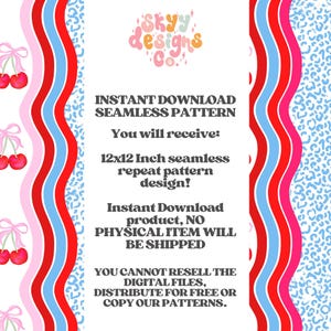 Wavy Coquette Cherry Bows Seamless Pattern Design for Summer, Retro ...
