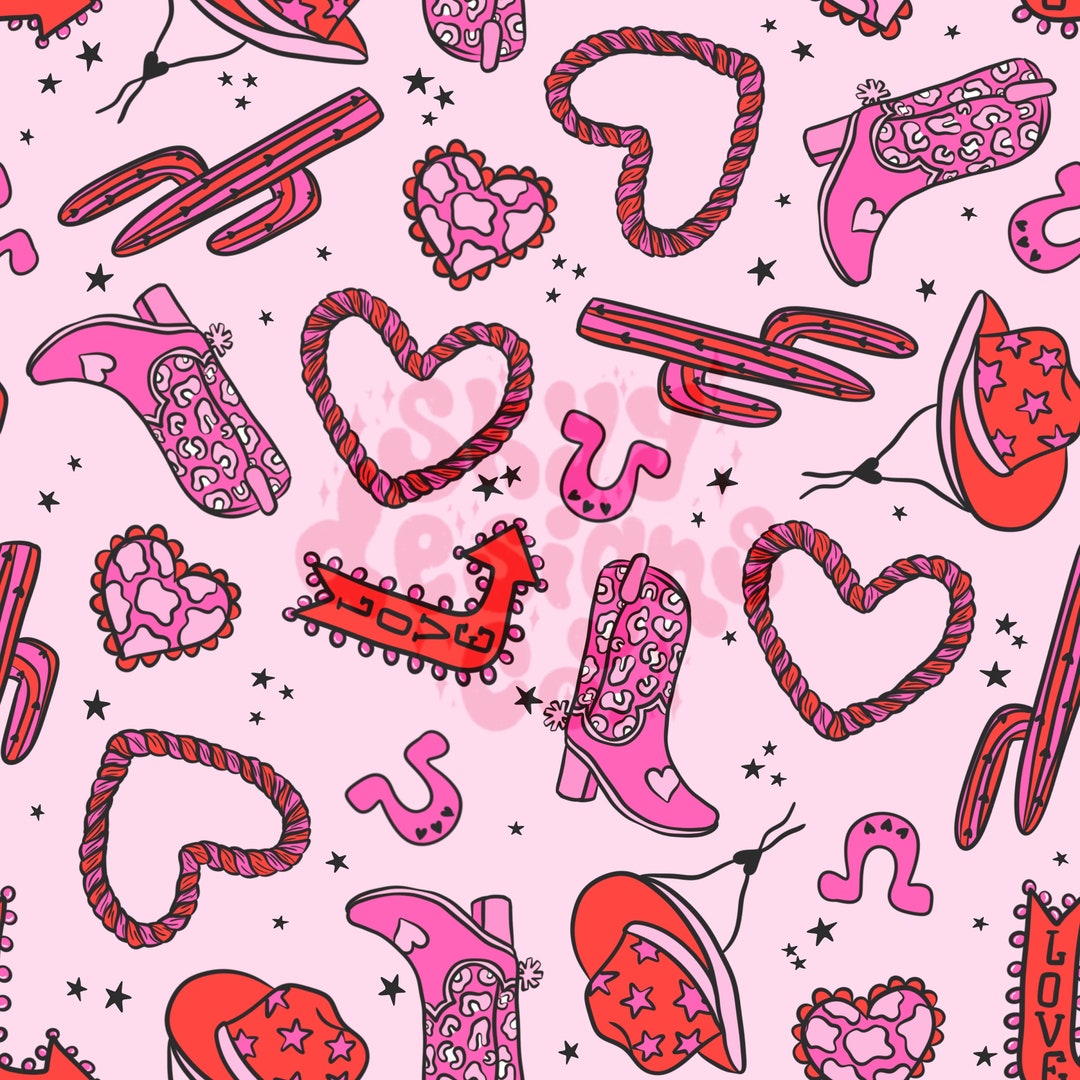 Retro Western Cowgirl Seamless Pattern for Valentines Day, Seamless ...