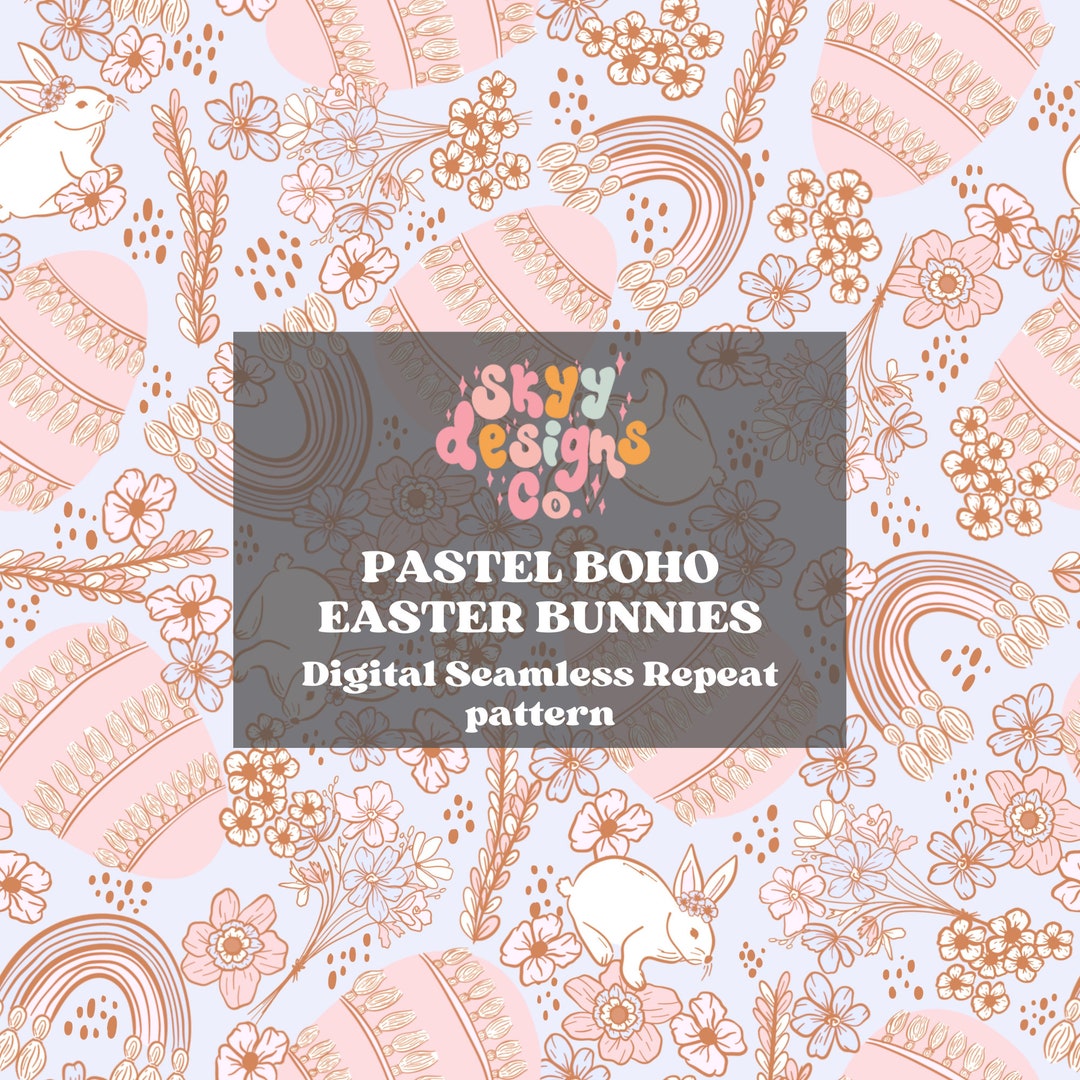 Boho Easter Bunnies Digital Seamless Pattern for Fabrics and Wallpapers ...