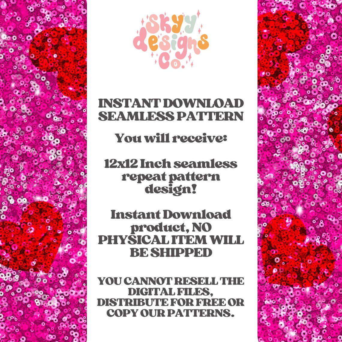 Sequin Glitter Hearts Seamless Pattern for Valentine's Day, Faux ...