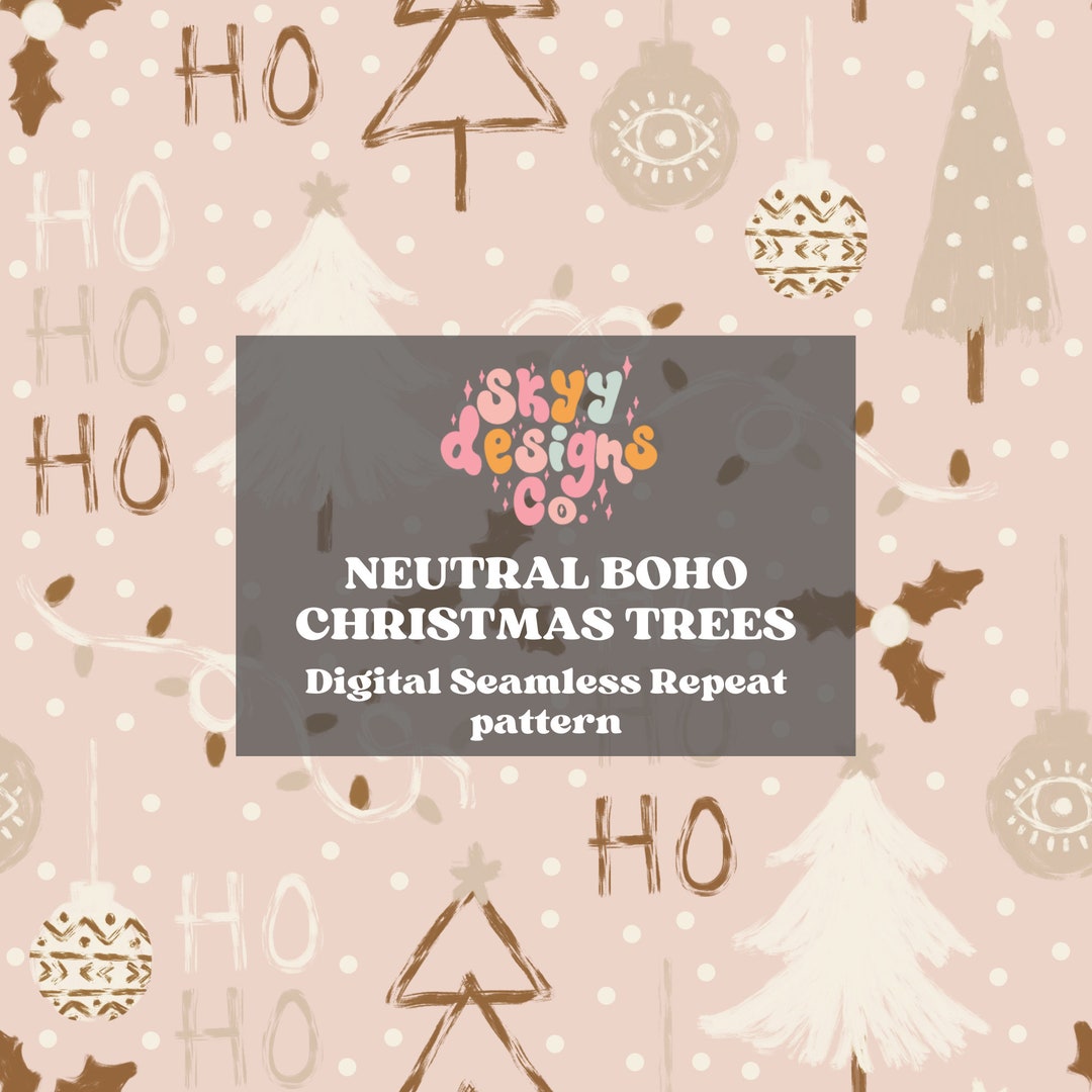 Boho Christmas Trees Neutral Digital Seamless Pattern for Christmas ...