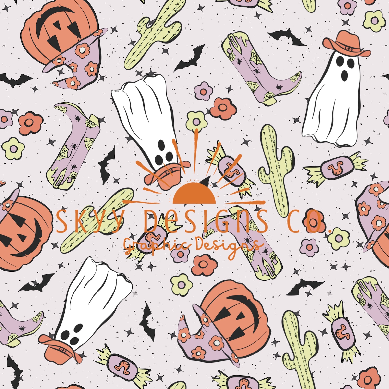 Western Spooky Cactus and Ghosts Halloween Digital Seamless - Etsy