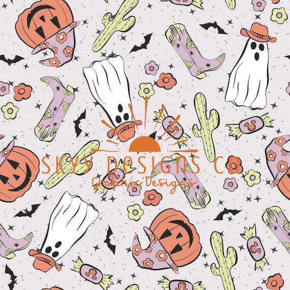 Western Spooky Cactus and Ghosts Halloween Digital Seamless - Etsy