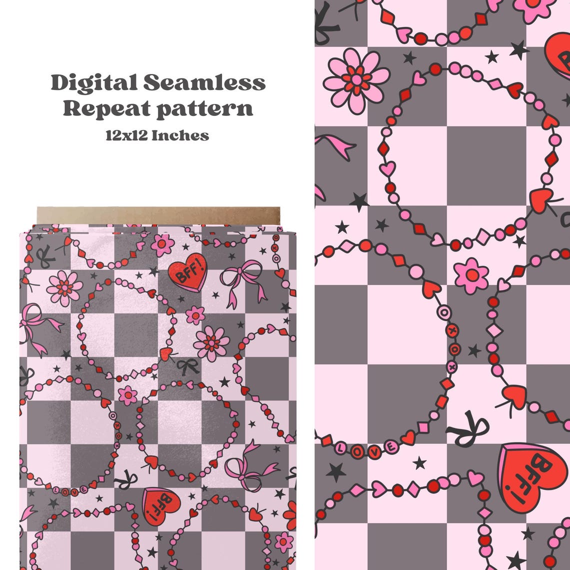 Retro Heart Bracelet Checkered Pattern for Valentine's Day, Friendship ...